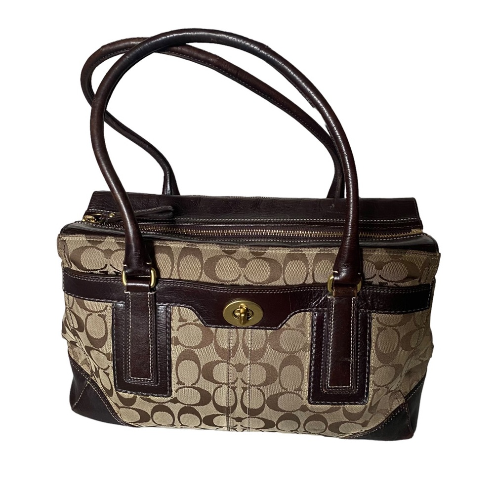 Coach Signature Leather Trim Shoulder Bag (Bh) - Gem